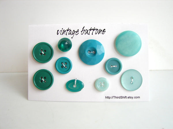 Vintage Buttons in Dark and Light Green (Set of 10) "The Green with En ...
