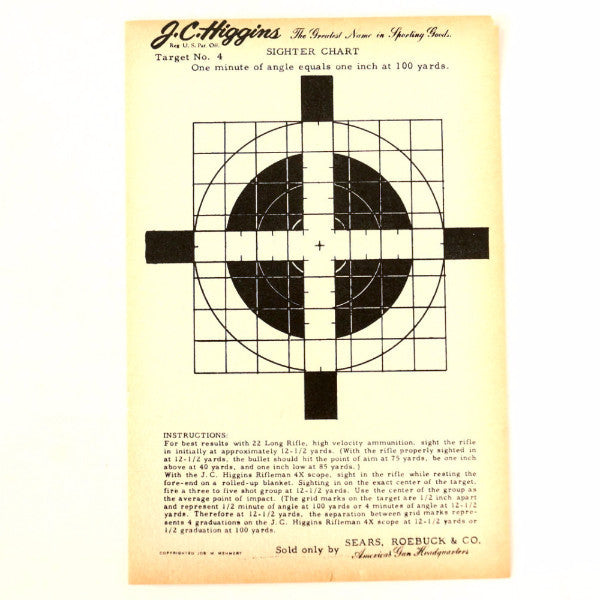 Vintage J.C. Higgins Sighter Target No. 4 Paper Shooting Target, 6 x 9 ...