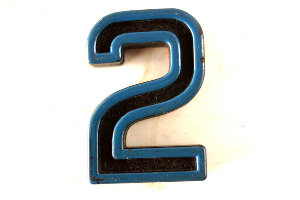 Vintage Industrial Number "2" Black with Blue and Orange Paint, 2" tal ...