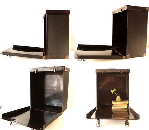 Vintage Black Fiberboard Storage Case, Front Opening, Metal Corners (c ...