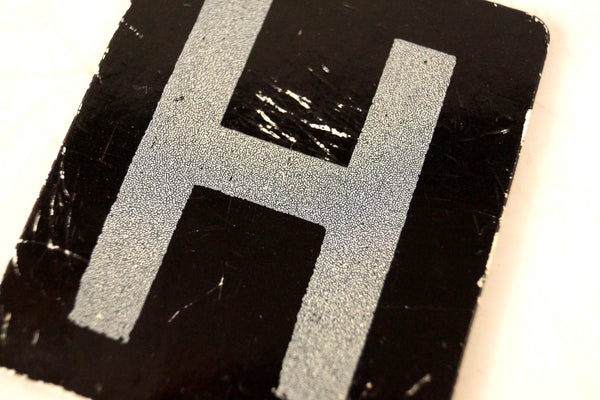 Vintage Alphabet Letter "H" Card with Textured Surface in Black and Wh ...