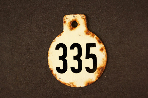 Vintage Metal Cow Tag / Livestock Tag, #335 Double-Sided Numbered Tag ...